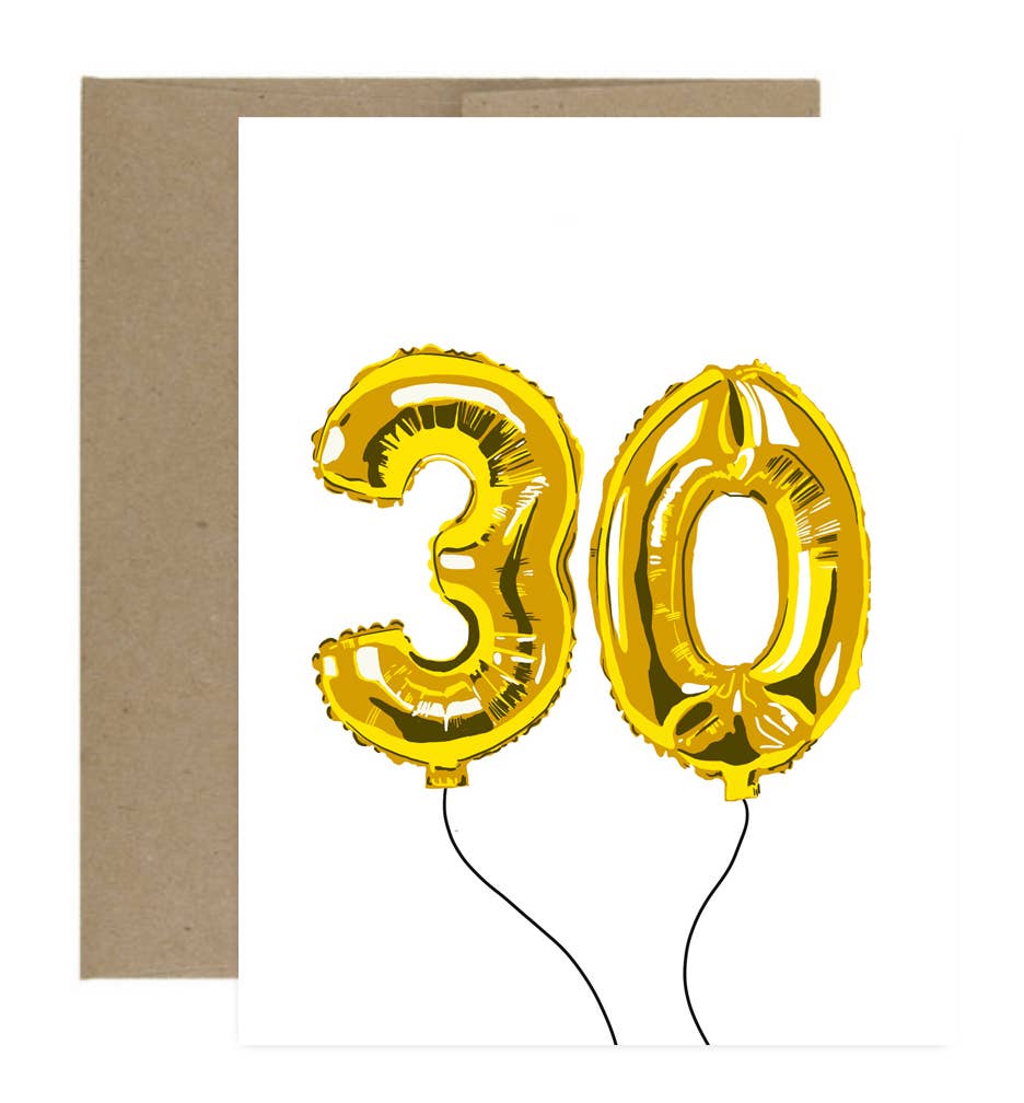 30 Gold Mylar Balloon Birthday Card | marley mae market & paperie